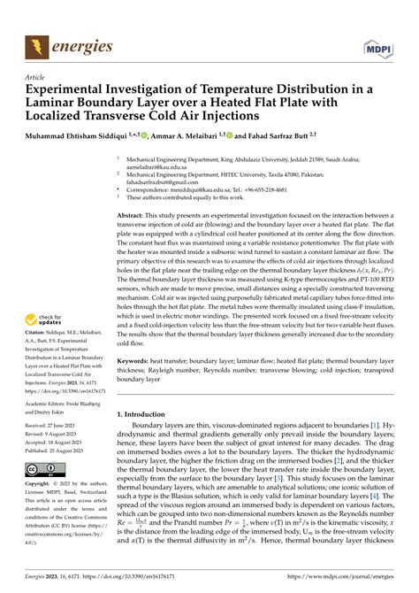 Pdf Experimental Investigation Of Temperature Distribution In A Laminar Boundary Layer Over A