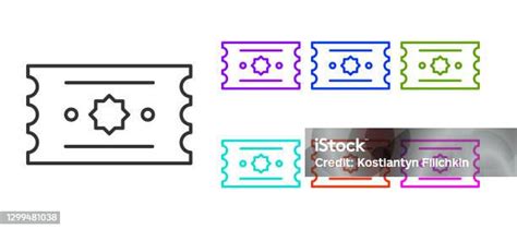 흰색 배경에 격리 된 검은 줄 티켓 아이콘 놀이 공원 다채로운 아이콘을 설정합니다 벡터 1에 대한 스톡 벡터 아트 및 기타 이미지 Istock