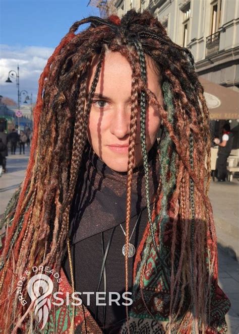 Ginger Synthetic Locks Mix Of De Crochet Textured Dreads And Braids In