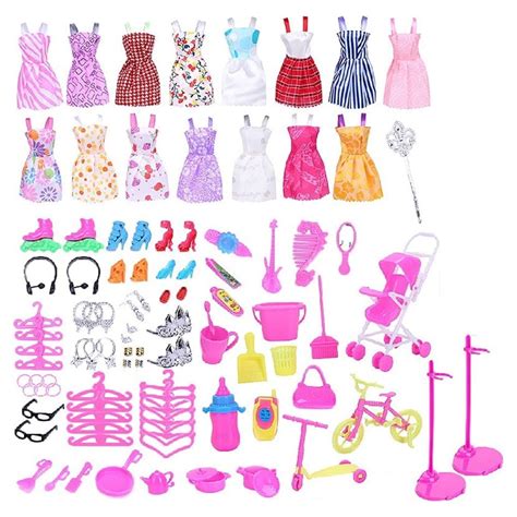 Barbie Outfit Set 16pcs Dresses And 98pcs Accessories Doll Clothes