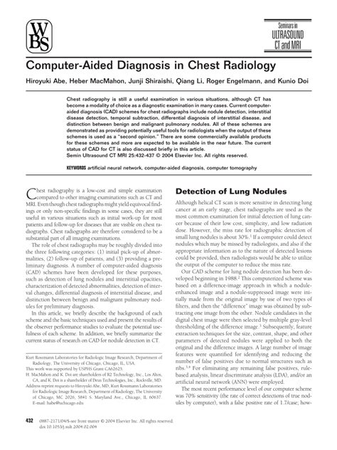 Pdf Computer Aided Diagnosis In Chest Radiology