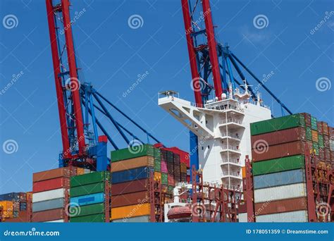 Close Up Container Ship At The Container Terminal Export Free Trade