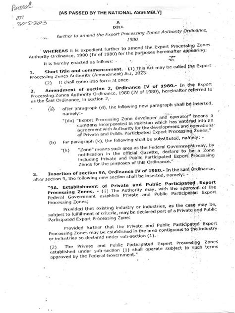 The Export Processing Zones Authority Amendment Bill 2023 Pdf