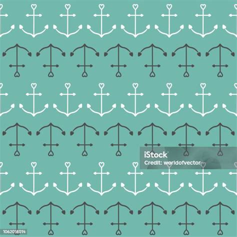 심장의 모양에 앵커를 배 항해 기호 기호입니다 원활한 패턴 포장 종이 섬유 서식 파일입니다 파란색 배경입니다 평면 디자인입니다 귀여운에 대한 스톡 벡터 아트 및 기타 이미지