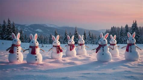Adorable Snow Bunnies In Winter Wonderland Stock Illustration