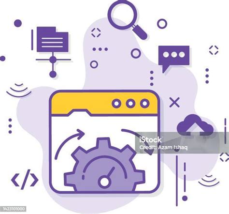 빠른 로딩 페이지 가속기 벡터 아이콘 디자인 Seo 및 디지털 마케팅 기호 웹 호스팅 및 도메인 스톡 일러스트레이션 웹 사이트 속도 최적화 개념 컴퓨터에 대한 스톡 벡터