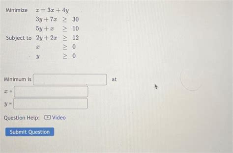 Solved Minimize Minimize Subject To