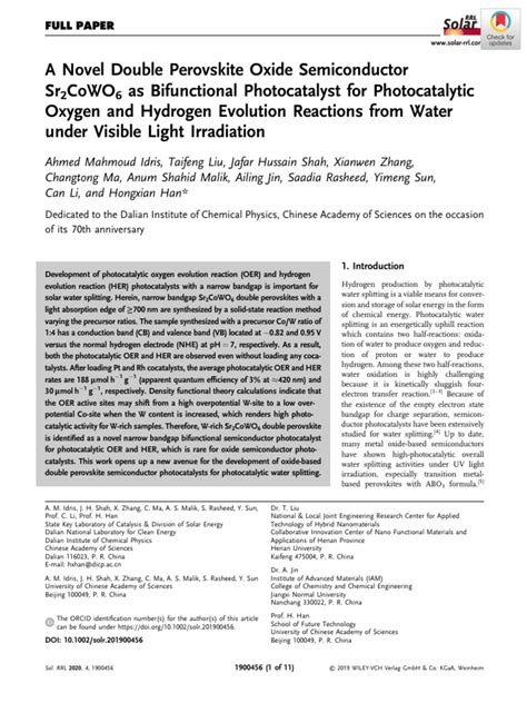 A Novel Double Perovskite Oxide Semiconductor Sr2cowo6 As Bifunctional Photocatalyst For