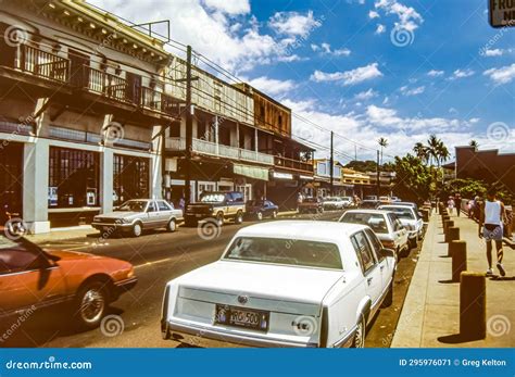 Old Slide Of View Of Old Lahaina Harbor And Street Editorial Photo