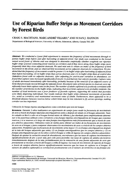 Pdf Use Of Riparian Buffer Strips As Movement Corridors By Forest Birds