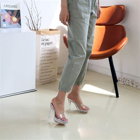 투명 스틸레토 가보시 슬리퍼힐 12cm 2color
