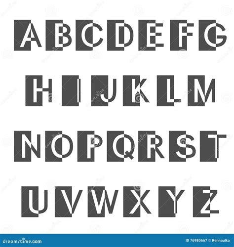 Font Alphabet Simple Black White Letters Rectangle Design Stock
