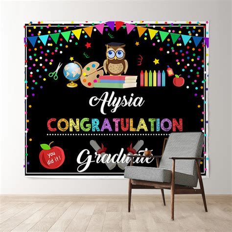 Lofaris Custom Black Colorful Elements Congratulation Backdrop