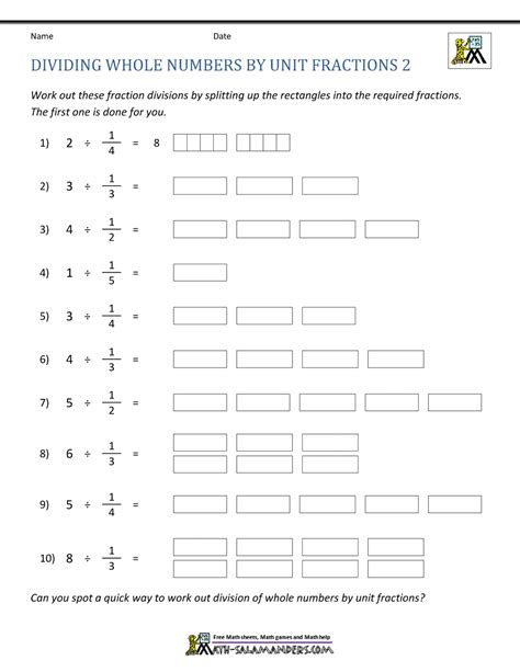 Divide Whole Numbers By Unit Fractions Worksheet