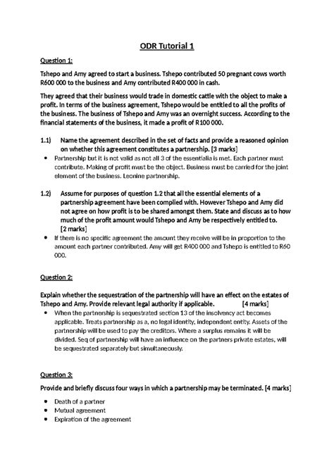 ODR Tutorials ODR Tutorial Questions Answers ODR Tutorial Question Tshepo And Amy
