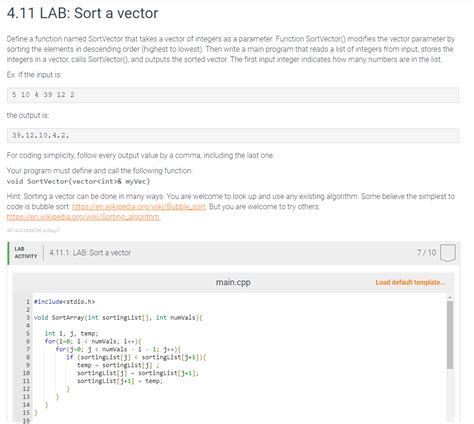 solved define a function named sortvector that takes a