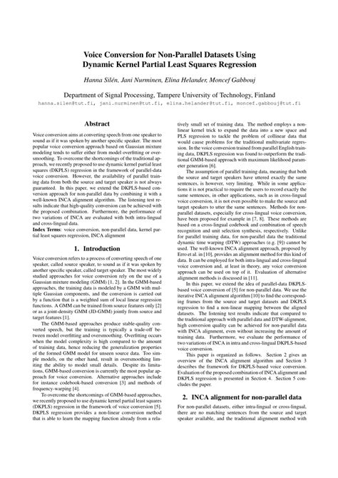 Pdf Voice Conversion For Non Parallel Datasets Using Dynamic Kernel