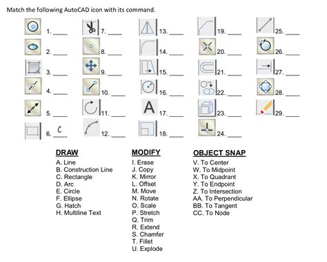 solved match the following autocad icon with its