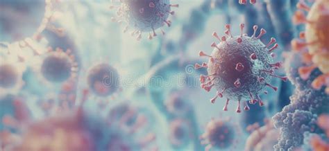Virus Close Up Detailed Microscopic View Showcasing Viral Structure Spikes And Surrounding