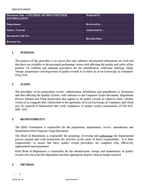 Control Of Documented Information 4 1 Pdf Quality Management System Quality Management