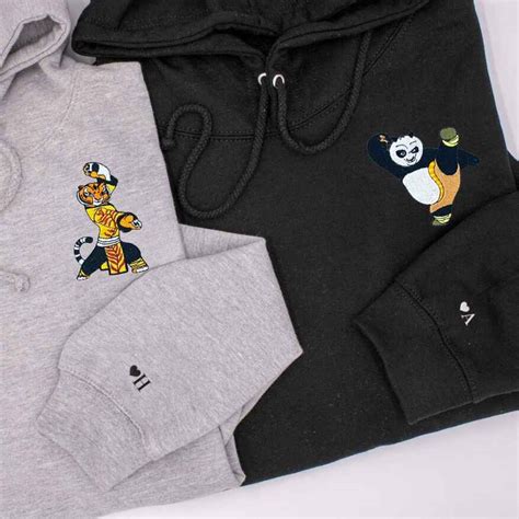 Cute Panda And Tiger Couple Hoodies Custom Embroidered T Line And Stitch
