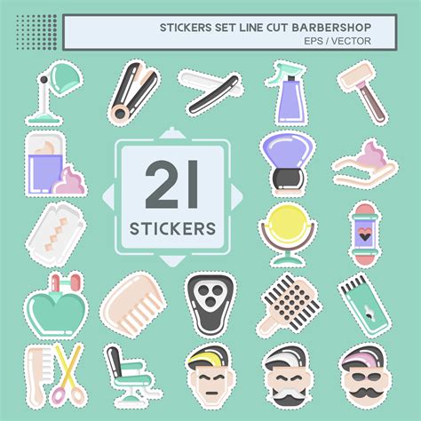 Sticker Line Cut Set Barbershop Suitable For Education Symbol Simple
