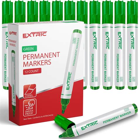 Extric Permanent Markers Chisel Tip Green Quick Drying