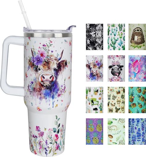 Sgqjdpmc 40 Oz Cow Print Tumbler With Handle And Straw Lid