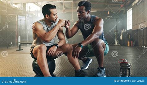 Fitness, Men and Fist Bump in Gym with Confidence, Workout Motivation and Exercise Class ...
