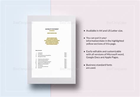 Capability Statement Template Word PDF Google Docs Apple Pages