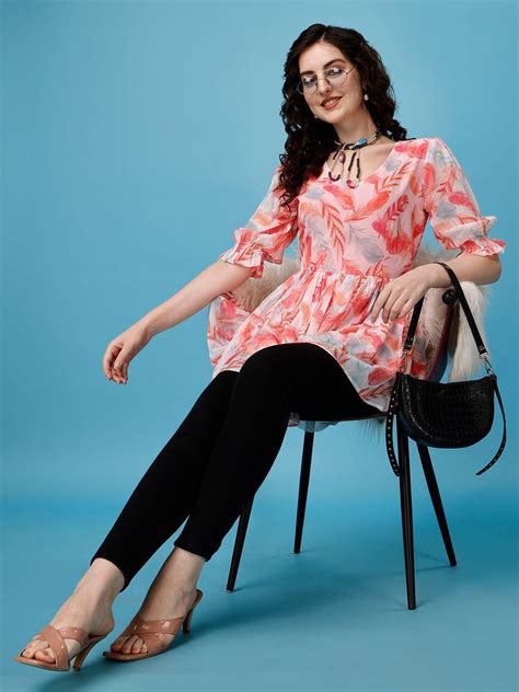 Plus Size Womens Printed Georgette Top Georgette Long Top Georgette