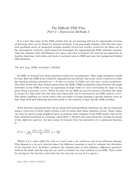 The Difficult Pde Files Part 2 Numerical Methods I 0 H B A H Pdf