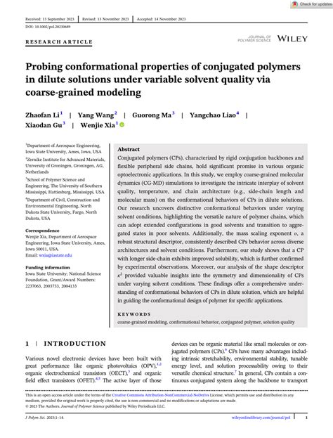 Pdf Probing Conformational Properties Of Conjugated Polymers In Dilute Solutions Under