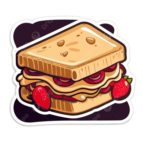 만화 일러스트 샌드위치 스티커 벡터 만화 땅콩 버터 젤리 샌드위치가 격리된 스티커 디자인 상표 만화 일러스트 Png 일러스트 및 벡터 에 대한 무료 다운로드
