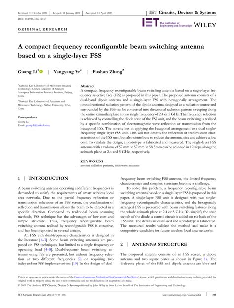 Pdf A Compact Frequency Reconfigurable Beam Switching Antenna Based
