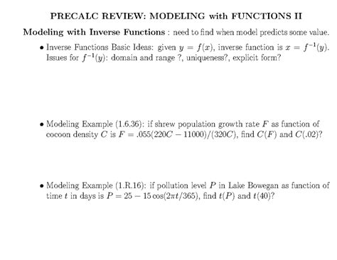 Precalc Review Modeling With Functions 2 Precalc Review Modeling