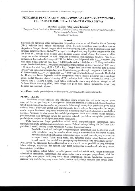 pdf pengaruh penerapan model problem based learning pbl terhadap