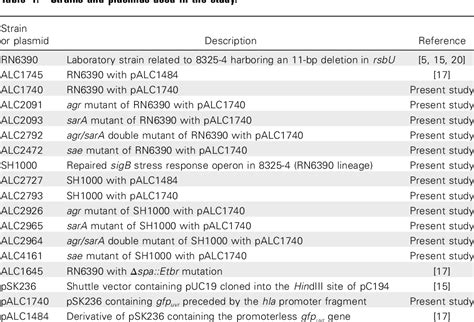 Table 1 From Regulation Of Staphylococcus Aureus A Toxin Gene Hla Expression By Agr Sara