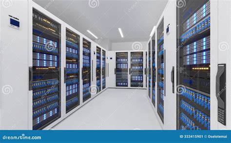 Shot Of Data Center With Multiple Rows Of Fully Operational Server Racks Modern