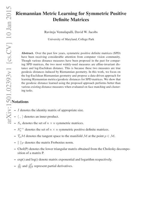 Riemannian Metric Learning For Symmetric Positive Definite Matrices Deepai