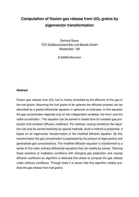Pdf Computation Of Fission Gas Release From Uo2 Fuel Grains By