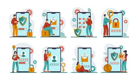 Premium Vector People With Huge Smartphones Access Data Secure Vpn
