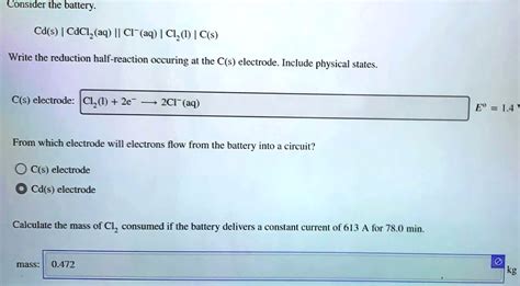 Consider The Battery Cds Cdcl2aq Cl Aq Cl2l Cs