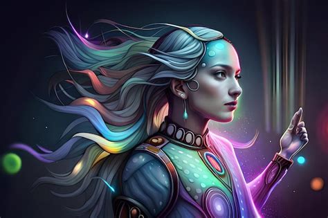 Premium AI Image A Woman With A Robot Face And A Face Painted In Silver Science Fiction