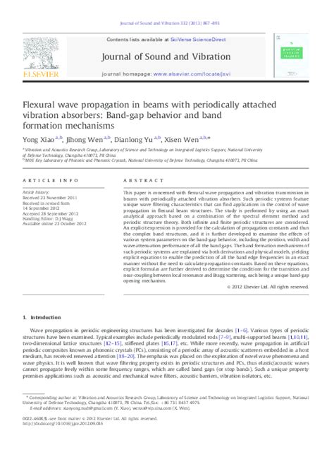 Pdf Flexural Wave Propagation In Beams With Periodically Attached Vibration Absorbers Band