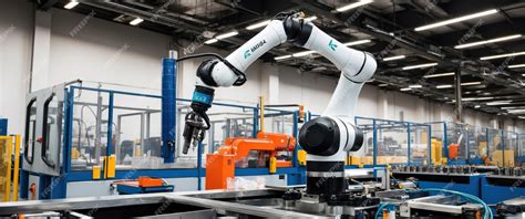 Premium Photo Automated Robotic Arm Working Efficiently In A Modern Factory Setting