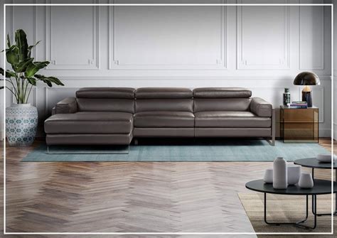 Calia Italia Romeo Leather Power Recliner Sectional Sofa In Brown