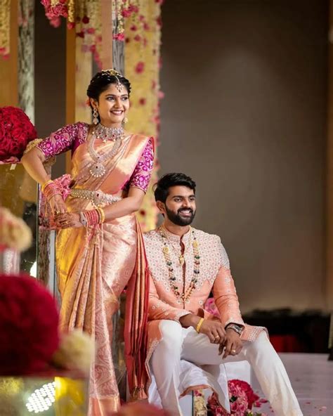 Make Over Engagement Saree Look For Couple Couple Reception Outfits