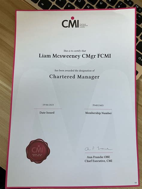 Liam Mcsweeney Mba Cmgr Fcmi Beng Hons On Linkedin This Arrived Today Chartered Management