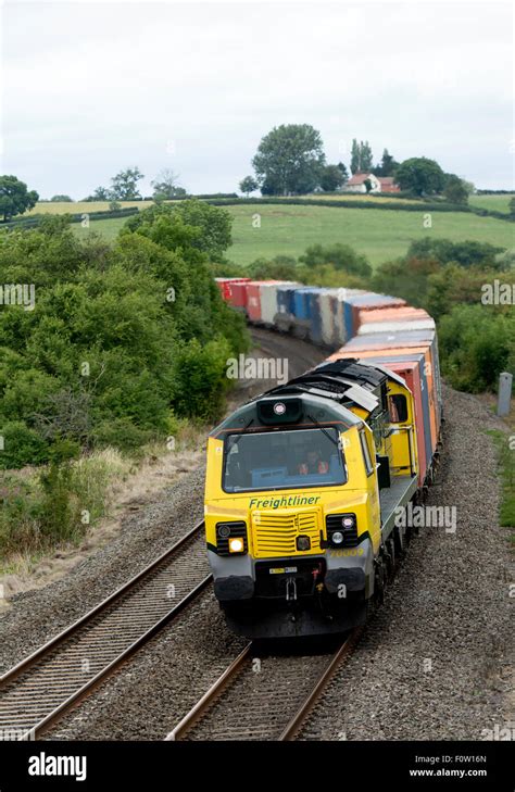 Class 70 Diesel Locomotive Pulling A Freightliner Train At Knightcote